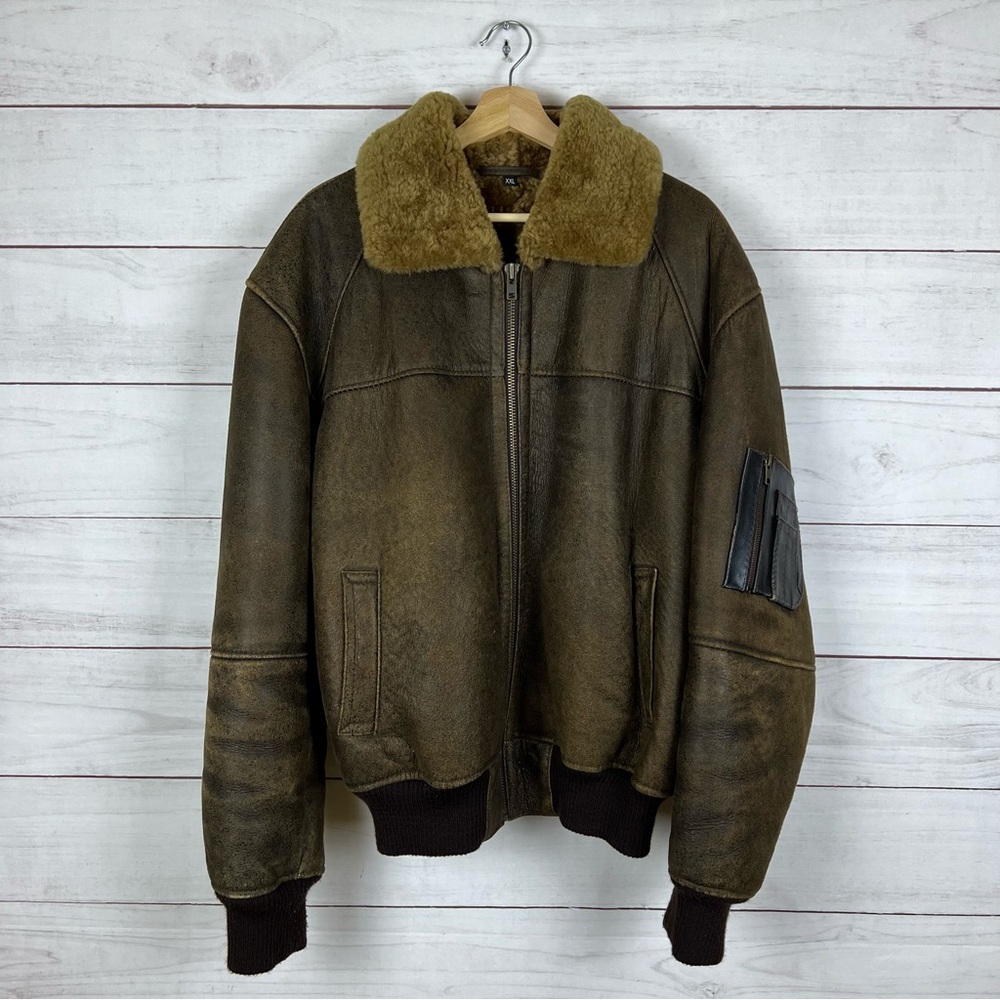 Rare Vintage Overland Shearling Bomber Leather Jacket… - Gem
